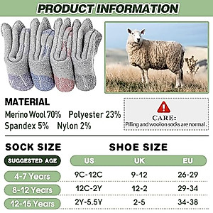 Sandsuced Kids Merino Wool Hiking Socks Girls Boys Winter Thermal Warm Cozy Boot Thick Cushion Gift Stocking Stuffers Socks 4 Pairs(Purle/Blue/Red/Grey,4-7 Years)