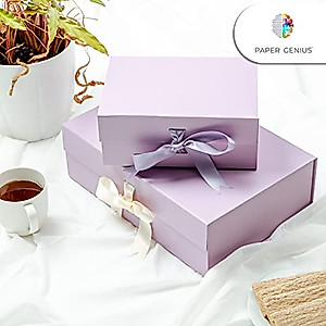 PAPER GENIUS Luxury Gift Box-9.5x7x4 Inches-with 2 Satin Ribbons | Matte Textured Finish Box for Valentine's day, Bridal and Baby Shower Gifts (Medium (Pack of 1), Lavender)…