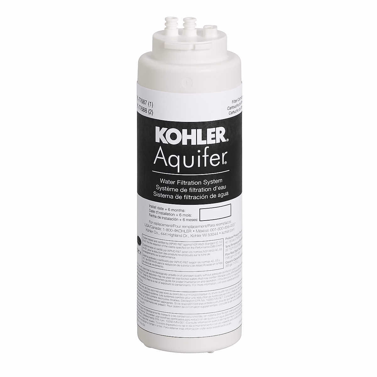 Kohler 77687-NA Aquifer Single Replacement Filter Cartridge, 1 Count (Pack of 1)