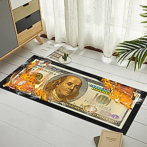 Money Rug Burning 100 Dollar Bill Runner Rugs Cool Rug Black Area Rug Non Skid Laundry Room Rug Floor Decor Carpet Indoor Mat Long Rugs for Hallway Bedroom Bathroom Living Room Office 60"x24"