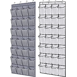 MISSLO 2 Pack 28 Large Pockets Hanging Shoe Rack Door Shoe Organizer Hanging Shoe Storage Hanger for Closet Mesh Holder, Grey, White