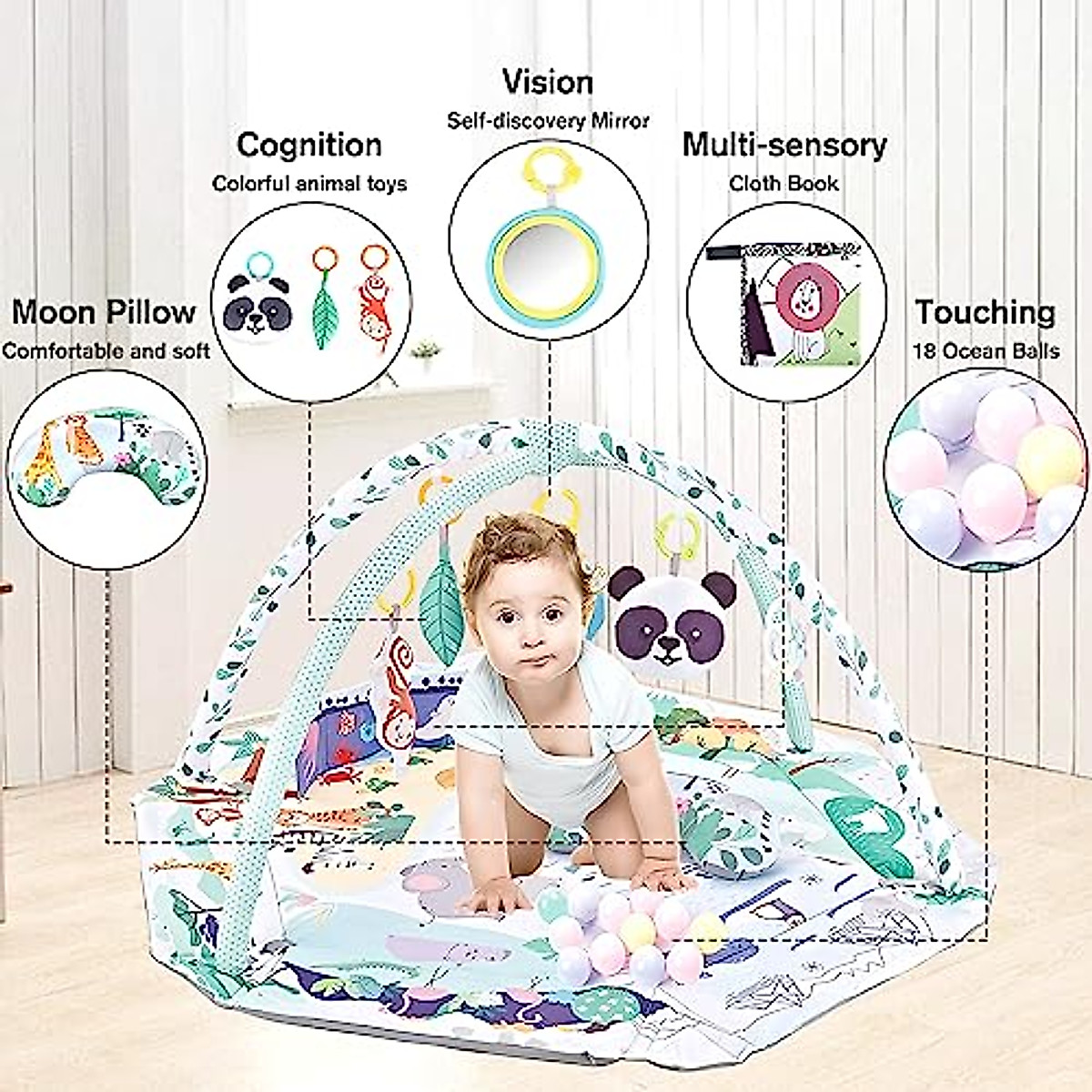TFDER Baby Gym and Infant Play mat,Play Mat & Play Gym, Combination Baby Activity Gym for Sensory Exploration and Motor Skill Development from Baby to Toddler.(Green)