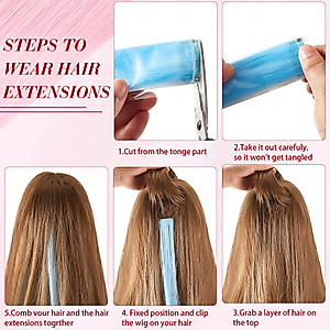 20 Pcs Glow in the Dark Hair Extensions Clip Luminous Colored Hairpieces Party Rainbow Hair Clips Synthetic Neon Fake Hair Clips Hair Accessories for DIY Women Kids Girls, 10 Color (Straight Hair)