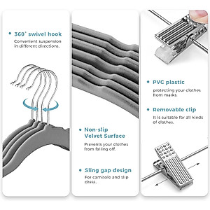 VECELO Premium Velvet Clothes Hangers Suit with Metal Clips (20 Pack)-Non Slip & Space-Saving with 1 Magic Hangers & 2 Tie Rack Excellent for Men and Women