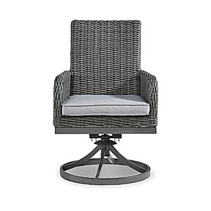 Signature Design by Ashley Elite Park Casual Outdoor Resin Wicker Swivel Chair with Cushion, 2 Count, Gray