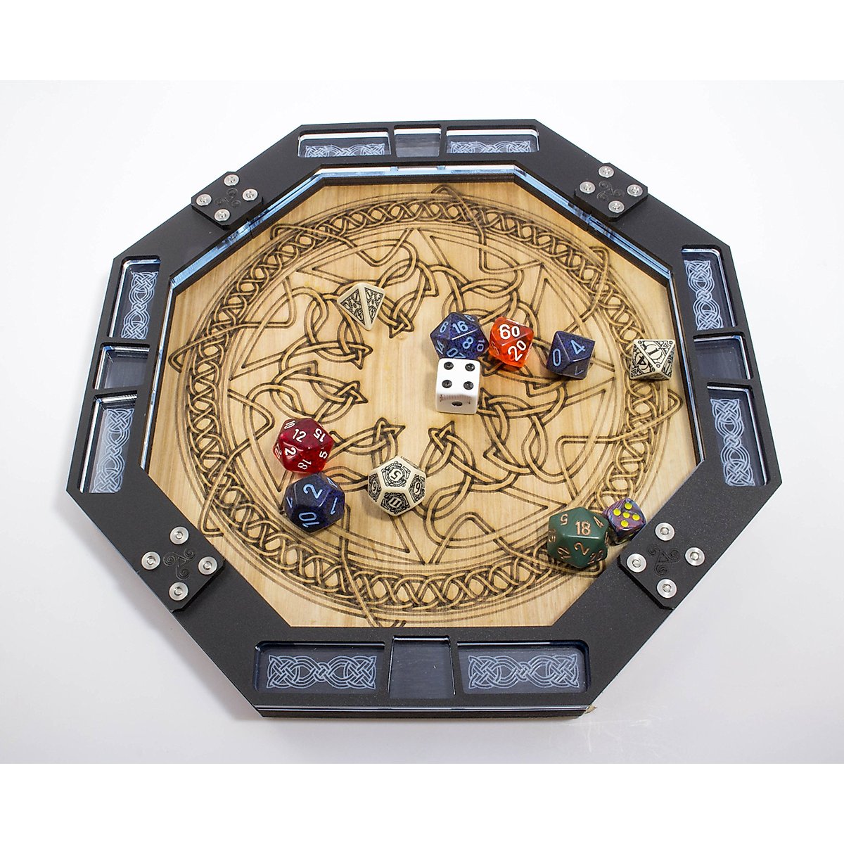 C4Labs Dice Tray~10" Octagon-Wood with Laser Etched Celtic Design ~ Emerald