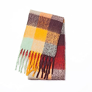 SHOHOKU Large Chunky Plaid Scarf Coloured Checked Oversized Scarf Tassel Soft Fall Winter Thick Warm Shawl Women (B)