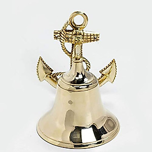 Nagina International 9" Premium Brass Polished Decorative Ornamental Anchor Bell | Pirate's Decorative Ship's Bell | Maritime Ocean Home Decor | Beach House Metal Bell