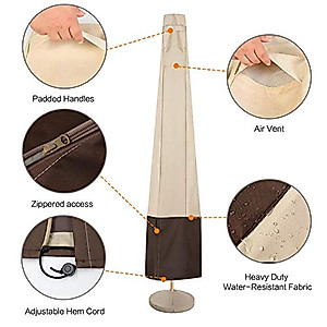 Vailge Patio Umbrella Cover,100% Waterproof Outdoor Market Parasol Umbrella Covers with Zipper and Air Vent,UV Resistant Patio Furniture Covers,73" H x 23" D,Beige & Brown