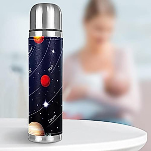 Stainless Steel Vacuum Insulated Mug, Solar System Print Thermos Water Bottle for Hot and Cold Drinks Kids Adults 17 Oz