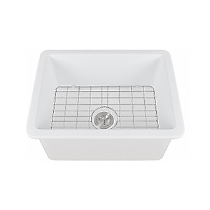 Single Bowl Drop in Kitchen Sink DeerValley DV-1K515 Glen 24" L x 18" W Fireclay Undermount Kitchen Sink White Deep Bowl Sink with Sink Grid and Basket Strainer