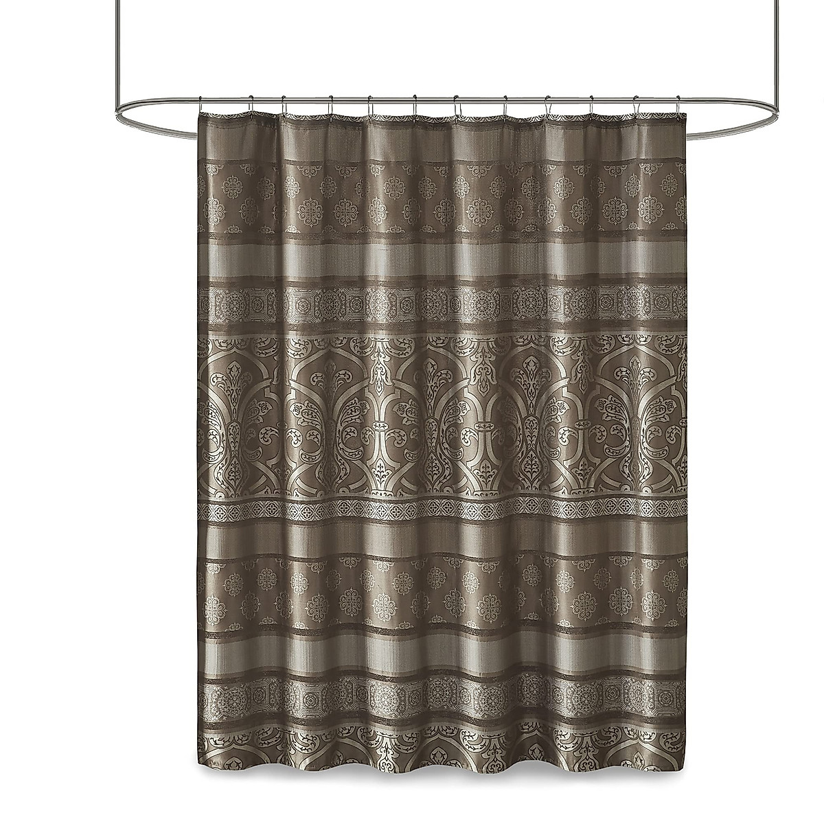 Madison Park Essentials Zara Multi Print Jacquard Shower Curtains Machine Washable, Traditional Home Bathroom Décor Bathtub Privacy Screen, 72" x 72", Brown (MPE70-883)