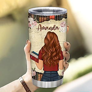 Hyturtle Personalized Book Tumbler Gifts For Girls Women - Birthday Christmas Gifts for Book Lovers Librarian Gifts - Book Lover Cup - Book Club Gifts - Custom Name 20oz Stainless Steel Tumbler Cup