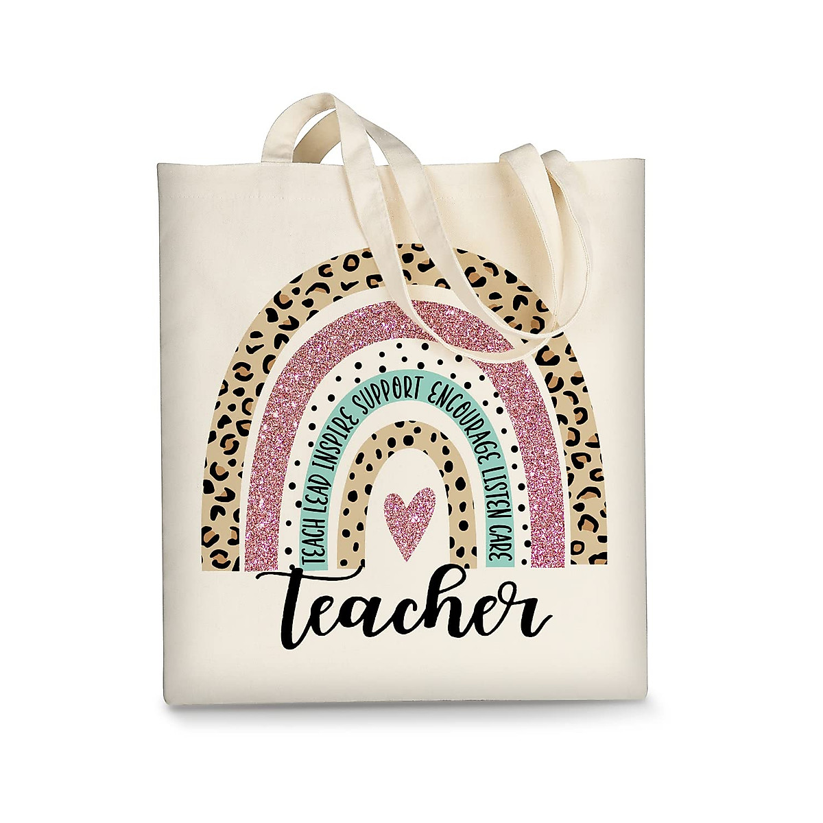 AUSVKAI Canvas Tote Bag Aesthetic for Women, Cute Trendy Teacher Rainbow Reusable Cloth Cotton Bags with Handle for Grocery School Shopping Beach