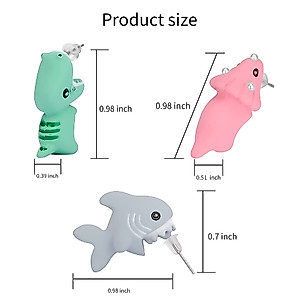 Pure Compression 3 Pair Cute Animal Bite Earrings - 3D Dinosaur Shark Biting Ear Studs - Simple Clay Ear Rings Decors for Girls (PX-ABE-3)