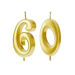 Bailym Gold 60th Birthday Candles,Number 60 Cake Topper for Party Decoration