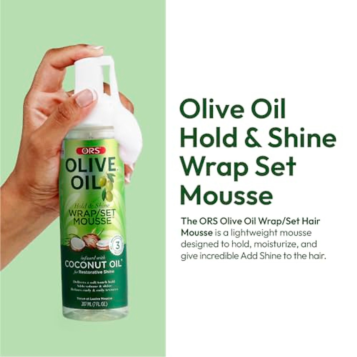 ORS Olive Oil Hold & Shine Wrap Set Mousse Infused with Coconut Oil for Restorative Shine 7 Ounce (Pack of 3)