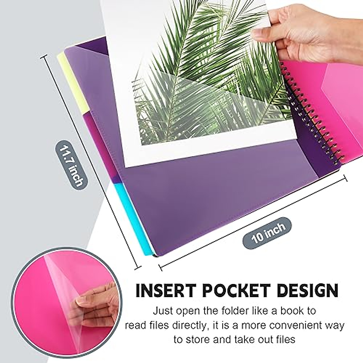 Yeaqee 8 Pack 12 Pocket Spiral Folders Notebook Bulk with Clear Front Pocket, Binder Project Organizer with 6 Dividers and Tab