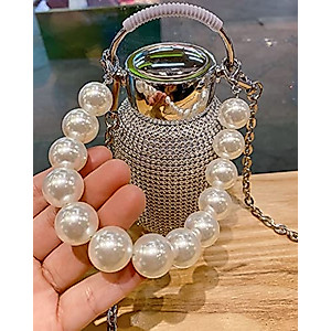 CLOTHIUM Diamond Water Bottle230ml,Leak-proof Rhinestone Studded Insulated Tumbler,Heat Resistant Crystal Water Glass with Lanyard for Birthday Christmas (Silver,one size)