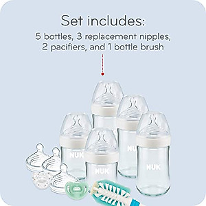 NUK Simply Natural Glass Baby Bottles and Pacifier Newborn Gift Set, 11 Piece Set