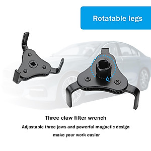 Yumfugu 1 PC Car Oil Filter Wrench, 1/2 Metal Heavy Duty Adjustable Filter Change Set, Universal Multifunctal Three-claw Vehicle Oil Filter Wrench Maintenance Accessories for Engine (Black)