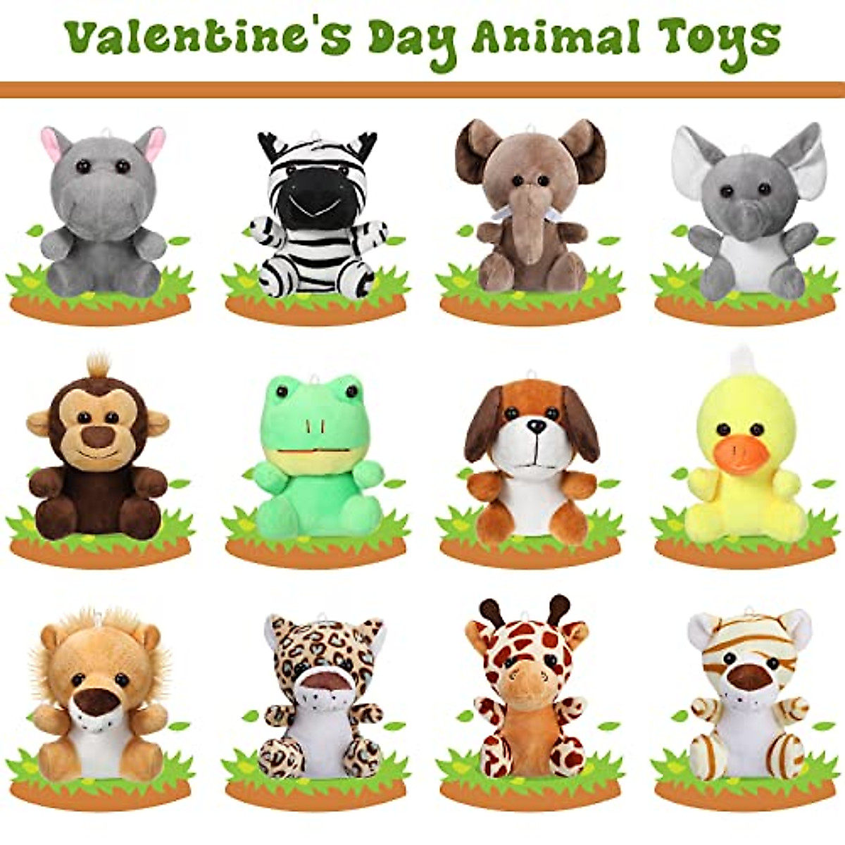 12 Pieces Mini Stuffed Forest Animals Jungle Animal Plush Toys in 4.8 Inch Cute Plush Elephant Lion Giraffe Tiger Puppy Zebra Duck Plush for Animal Themed Parties Teacher Student Achievement Award