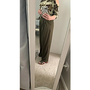 LROSEY Women's Stretchy Solid Color High Waisted Wide Leg Palazzo Pants with Pockets Green