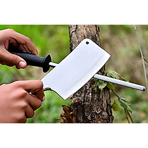 ALZAFASH Handmade Horizontal Carry Knife with Honing Steel , Hunting Knife with Sharpening Steel