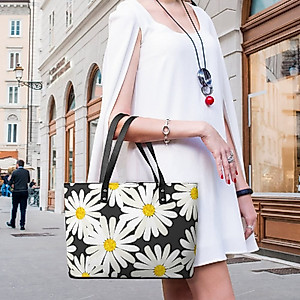 Womens Handbag Daisy Flowers Leather Tote Bag Top Handle Satchel Bags For Lady