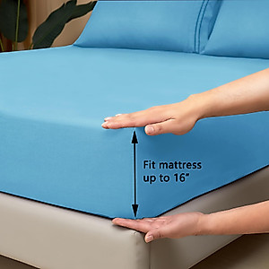 Mejoroom Twin Sheet Set - Hotel Collection Twin Sheets - Bedding Sheets & Pillowcases with Deep Pocket Fitted Sheet, Breathable, Wrinkle & Fade Resistant - 3 Piece(Twin,Denim Blue)