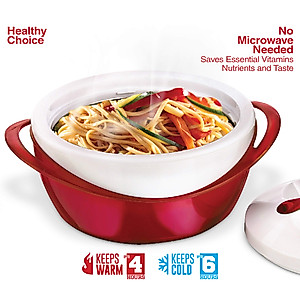 Pinnacle Large Insulated Casserole Dish with Lid 3.6 qt. Elegant Hot Pot Food Warmer/Cooler -Thermal Soup/Salad Serving Bowl Stainless Steel Hot Food Container–Best Gift Set for Moms –Holidays Red