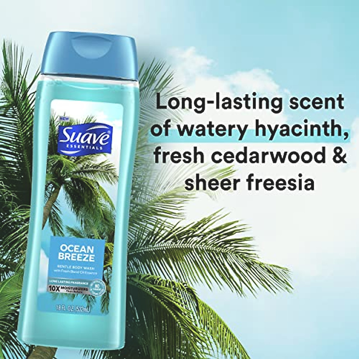 Suave Essentials Gentle Body Wash Ocean Breeze 6 Count With A Fresh Oil Blend Essence Infused With Vitamin E & Algae Extract 18 Oz