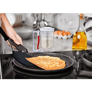 Silicone Pancake Spatula | Wide Beveled Edge Flipper with Stainless Steel Curved Handle | Heat Resistant Non-Stick Cooking