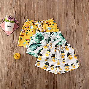 Infant Toddler Baby Boy Hawaiian Beach Shorts Swim Trunks Cartoon Animal Little Boys Board Shorts Swimwear (B-White Pineapple, 6-12 Months)