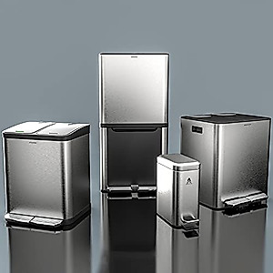 ANVAVA Trash Can, 30 Liter(2x15 Liter) Dual Step Trash Can Stainless Steel Dual Compartment Recycling Kitchen Step Trash Can with Removable Inner Bucket and Soft Close Lid Rubbish Bin (30 Liter)