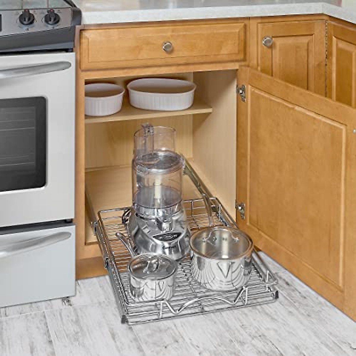 Hold N' Storage Pull Out Cabinet Drawer Organizer, Heavy Duty-with 5 Year Limited Warranty- Slide Out Shelves, -17”W x 21”D - Requires at Least a 18-1/4” Cabinet Opening, Steel Metal, Chrome Finish