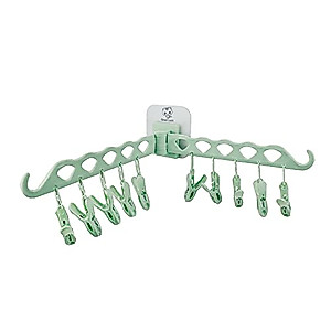 Sscon 2Packs Foldable Laundry Hanger Drying Rack, Self-Adhesive Plastic Clothespin Rack with 20 Clips(Light Green)