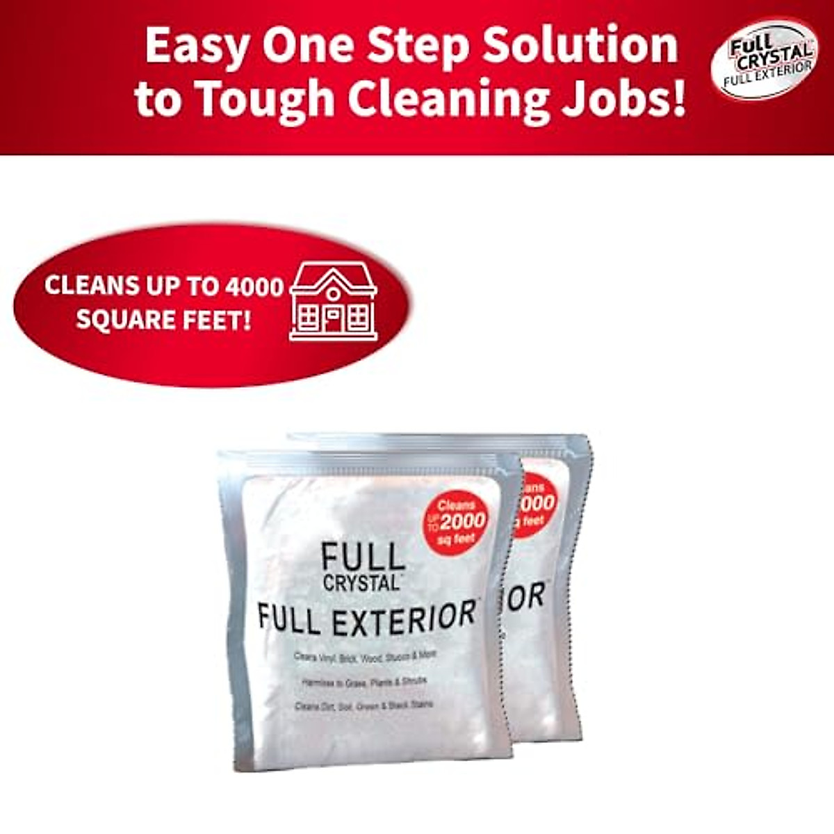 Full Crystal Exterior Refill Kits-Crystal Powder Outdoor Cleaner Packets Non-Toxic, No Scrub, No Rinse Cleaning Solution 8oz. Refill Kit Parent (16oz)