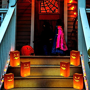 Stmarry 50 pcs Day of The Dead Luminary Bags, Halloween Luminary Bags, Flame Resistant Candle Bag Lanterns, Dia De Los Muertos Party Decorations - Paper Treat Bags