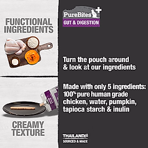 PureBites+ Gut & Digestion Squeezables for Cats, only 5 Ingredients, case of 15