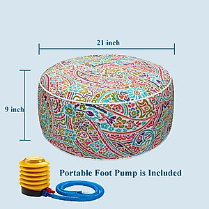 FUNHOME Inflatable Stool Ottoman Footrest with Handle, All Weather Footrest Seat with Foot Pump D20 xH9, Water Repellent Footstool Pouf for Home Patio Garden and Camping Use-Melora Paisley