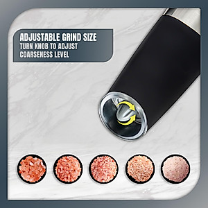 Gravity Electric Salt and Pepper Grinder Gift Set With Black Peppercorns, Himalayan Pink Salt, Adjustable Grind - House Warming Gifts Unique Kitchen Gadget Dad Mom Gifts Christmas Gift Box Mothers Day