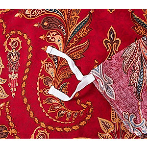 Italian Bohemian Paisley Duvet Cover 3pc Set Boho Bedding Boteh Damask Medallion 400TC Egyptian Cotton Sateen Luxury European Traditional Style Bed Linen (Red Teal, Queen)