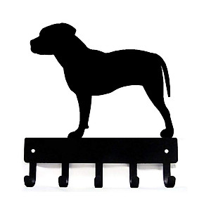 The Metal Peddler Pit Bull Terrier (Natural Ears) Key Holder Dog Leash Hanger for Wall - Large 9 inch Wide with 5 Hooks - Made in USA