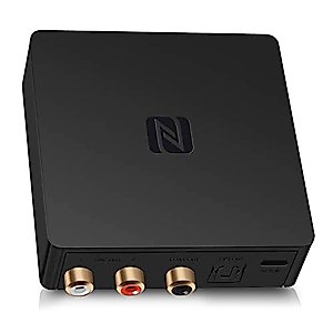 BluDento B1 Bluetooth Stereo Receiver, HD True Hi-Fi V5.1 Audio Receiver, Onboard TI DAC for Analog Stereo RCA Output with Long Range, Digital Coaxial and Optical Output with NFC Pairing Enables