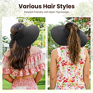 Summer Sun Visor Hats for Women Wide Brim Hat Womens Travel Roll Up Straw Visors Beach Foldable Women, Black