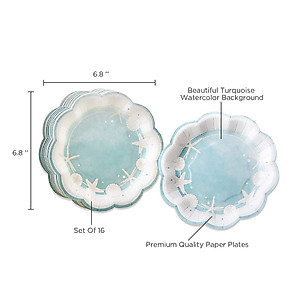 Kate Aspen Beach Party 7 in. Decorative Premium Paper Plates (350 GSM weight -Set of 16) - Perfect for Bridal Showers and Weddings