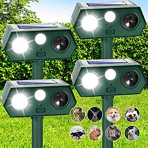 2024 Solar Ultrasonic Animal Repellent Outdoor Cat Deterrent with Motion Sensor for Deer Squirrel Cat Dog Skunk Rabbit Raccoon, Deer Repellent Devices Skunk Repellent for Yard Garden, 4 Pack