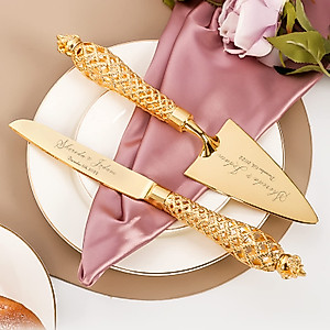Cake Cutting Set for Wedding, Personalized Gold Cake Knife and Server Set, Custom Cake Serving Set, Engraved Pastry Pie Server Cake Pizza Cutter, Birthday Anniversary Bridal Gift (Cross)