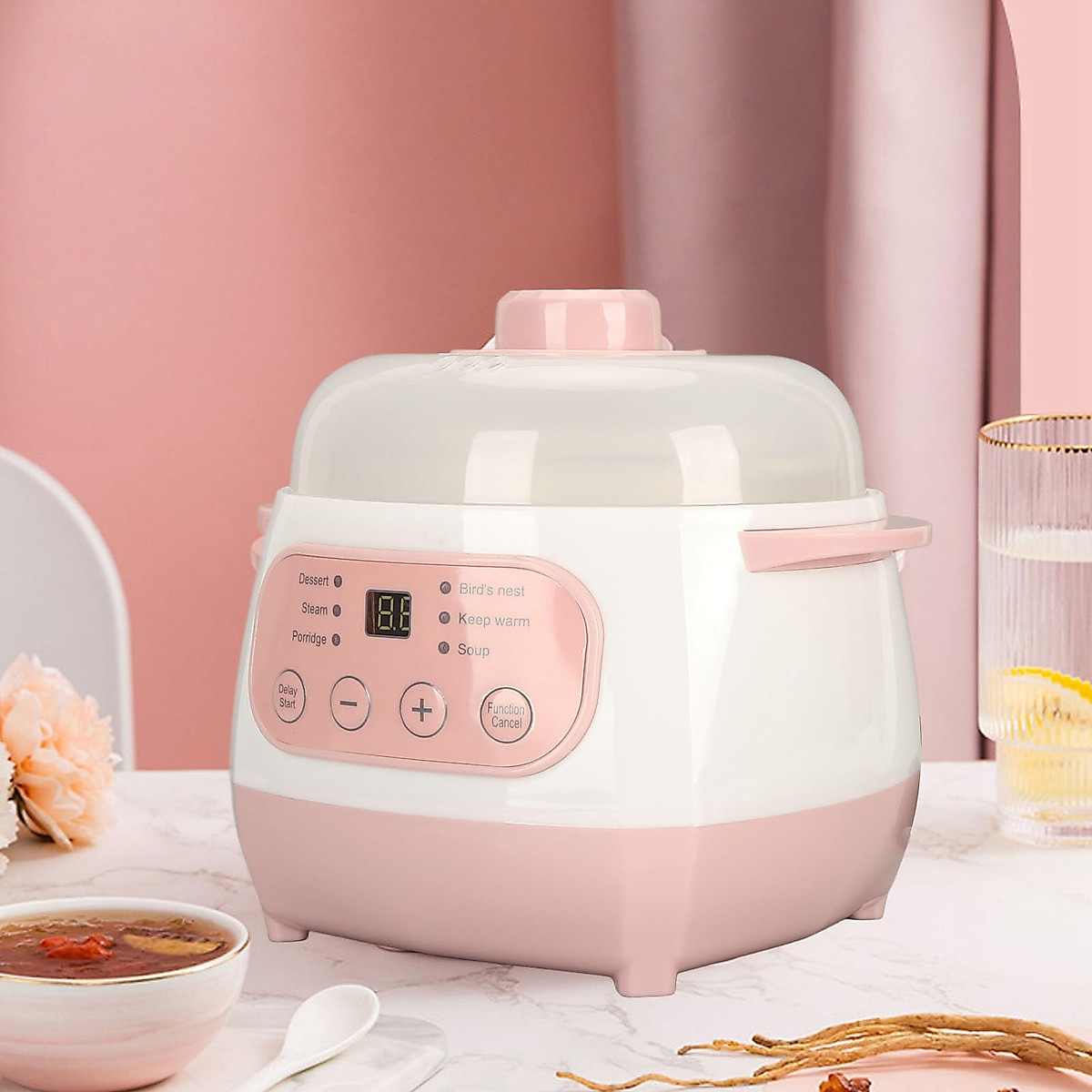 1L Electric Stew Pot, 200W Versatile Cooker with Anti Dry Burn Intelligent Reservation Compact Size for Porridge Rice Soup Cooker (US Plug 110V)